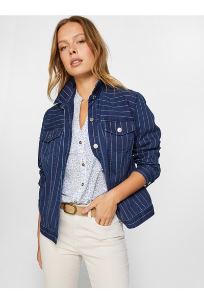 Faik Sönmez Kadın Çizgili Jean Ceket 60441
