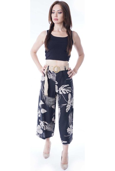 Missvina Baskılı Midiboy Keten Pantolon