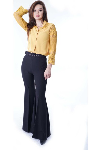 Missvina Kaplama Kemerli İspanyol Paça Pantolon