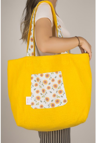 Kirazkids Ayçiçeği Desenli Plaj ve Alışveriş Çantası