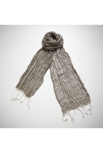 Lalay El Dokuma Burgu Şal Fular Koza Ipeği ve Keten Karışımı 25 x 200 cm Haki