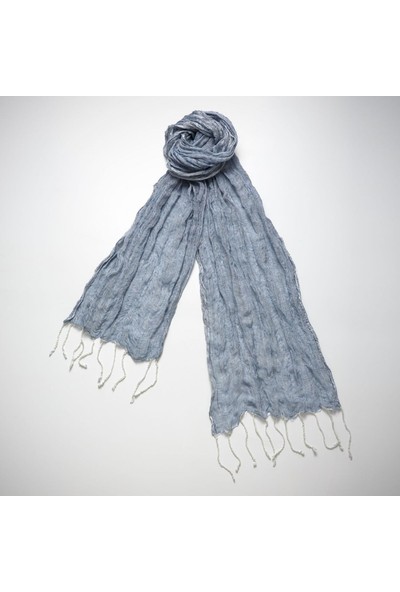 Lalay El Dokuma Burgu Şal Fular Koza Ipeği ve Keten Karışımı 25 x 200 cm Mavi