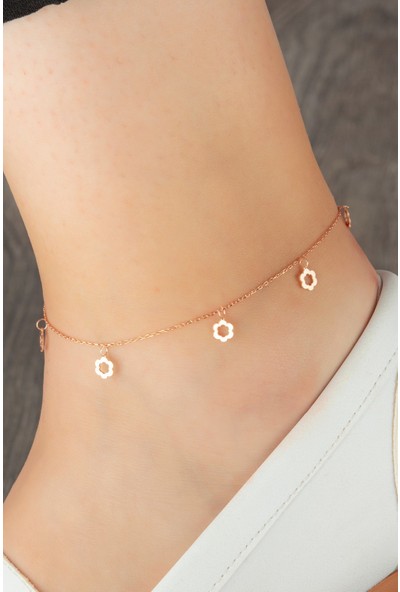 Bess Kadın Gümüş Sıralı Papatya Model Rose Kaplama Halhal Bess Kadın Gümüş Sıralı Papatya Model Rose Kaplama Halhal