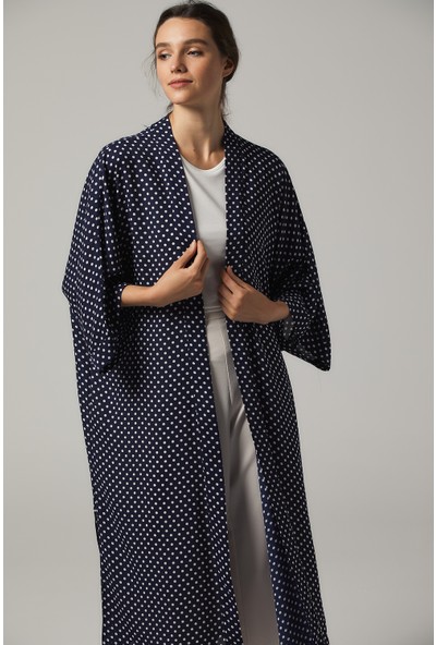 Soralline Kadın Kimono Lacivert Puantiyeli