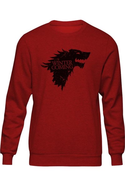 Fandomya Game Of Thrones Winter Is Coming Kırmızı Sweatshirt Fandomya Game Of Thrones Winter Is Coming Kırmızı Sweatshirt