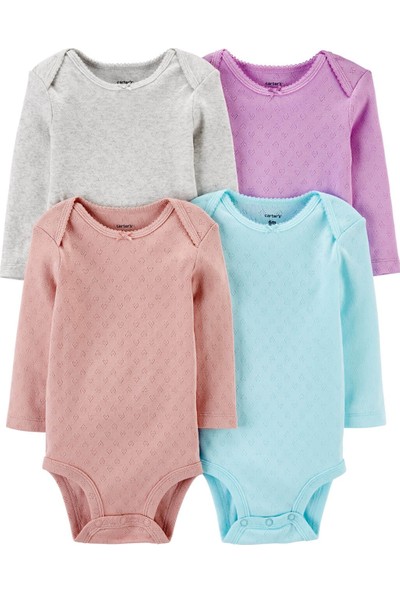 Carter's Kalp Desenli 4'lü Uzun Kollu Bebek Body Carter's Kalp Desenli 4'lü Uzun Kollu Bebek Body