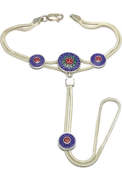 Midyat Nurtaş Gümüş Mavi Kırmızı Mineli Mardin Hasırı Şahmeran