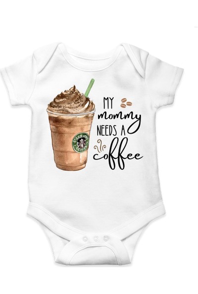 Happy Onesie Co Mommy Needs Coffee Frappe Kısa Kollu Çıtçıtlı Body %100 Pamuklu / 2 Yaş