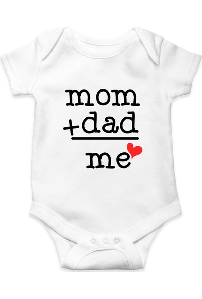 Happy Onesie Co Mom Dad Me Kırmızı Kalp Kısa Kollu Çıtçıtlı Body %100 Pamuklu / 3 - 6 Ay