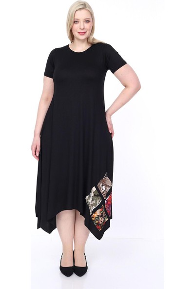 1fazlası Asimetrik Kesim Patchwork Detaylı Büyükbeden Elbise 1fazlası Asimetrik Kesim Patchwork Detaylı Büyükbeden Elbise