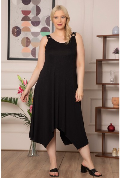 1fazlası Kadın Büyükbeden Genis Askılı Omzu Halka Detaylı Elbise 1fazlası Kadın Büyükbeden Genis Askılı Omzu Halka Detaylı Elbise