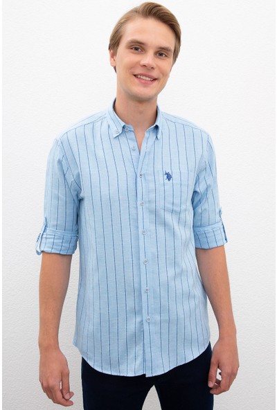 U.S. Polo Assn. Erkek Mavi Gömlek Uzunkol