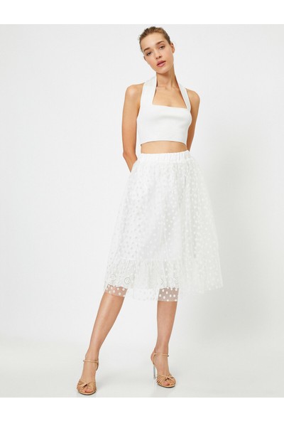 Koton Kadın Fırfırlı Çiçekli Dantelli Tül Etek