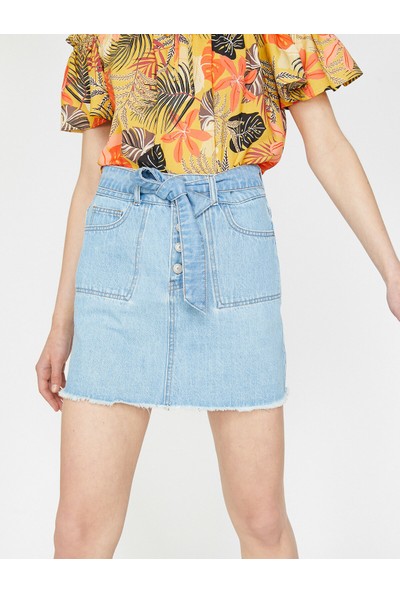 Koton Beli Bağlamalı Jean Etek