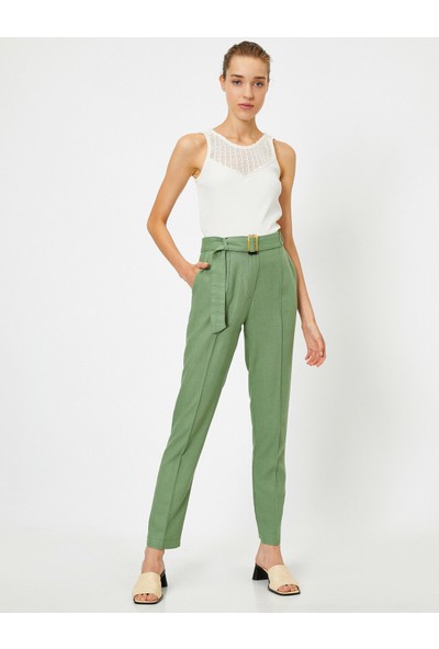 Koton Kadın Yüksek Bel Cepli Kemerli Pantolon