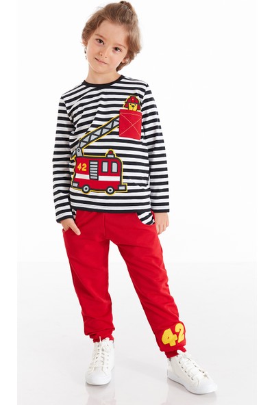 Denokids Çizgili Itfaiye Erkek Çocuk Pantolon Takım