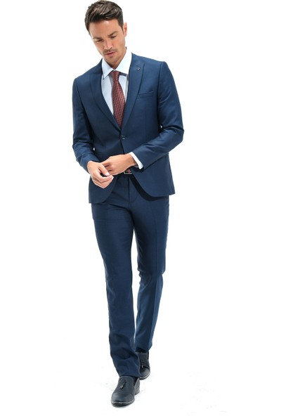 Morven Jakarlı Slim Fit Takım Elbise Saks Mavisi