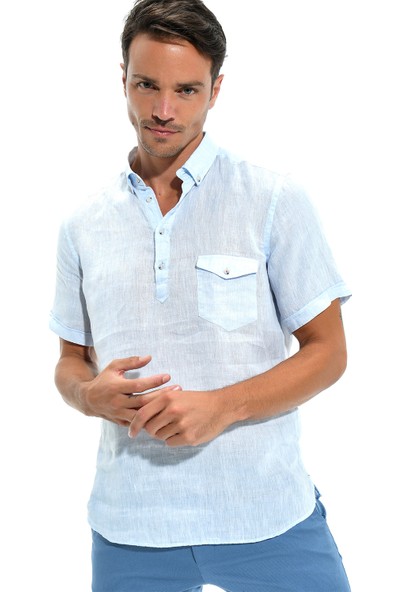 Morven Kısa Kol Düğmeli Yaka Gömlek Mavi Morven Kısa Kol Düğmeli Yaka Gömlek Mavi