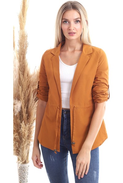 Cotton Mood 20342379 Viskon Beli Bağcıklı Uzun Kol Ceket Tarçın