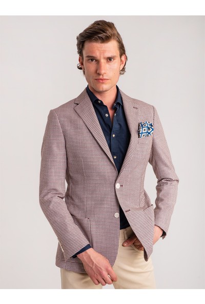 Dufy Vişne Kazayağı Desenli Erkek Ceket - Modern Fit Dufy Vişne Kazayağı Desenli Erkek Ceket - Modern Fit