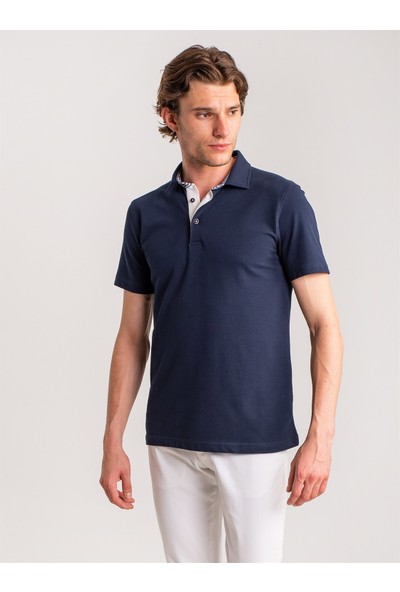 Dufy Lacivert Detaylı Pike Pamuklu Polo Yaka Erkek T-Shirt - Slim Fit Dufy Lacivert Detaylı Pike Pamuklu Polo Yaka Erkek T-Shirt - Slim Fit