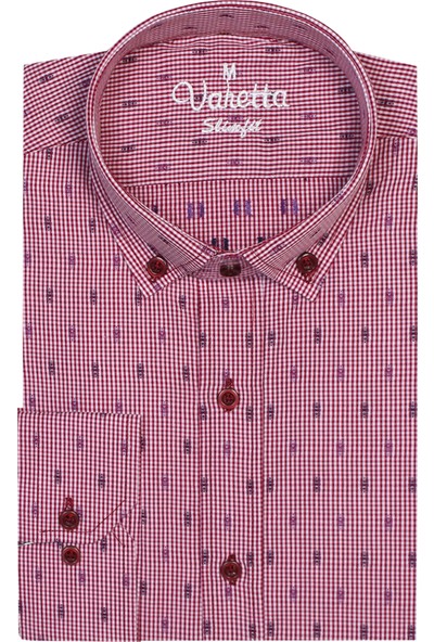 Varetta Erkek Orta Kırmızı Düğmeli Yaka Tailored Slim Fit Gömlek