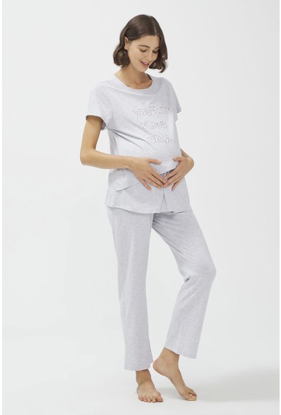 Penti Açık Gri Melanj Lilac Mommy Hamile Pijama Takımı