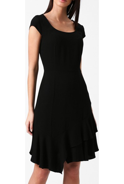 Random Kadın Eteği Asimetrik Küt Yakalı Mini Elbise