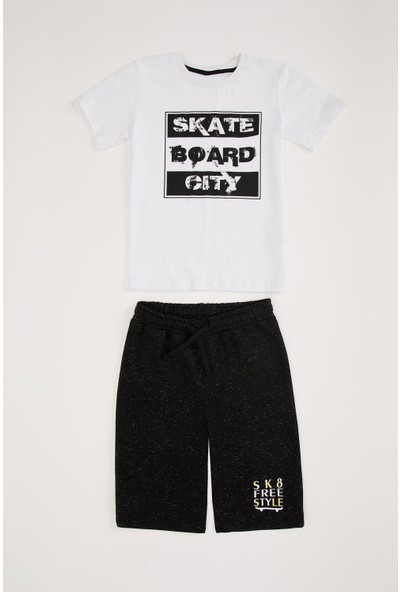 DeFacto Erkek Çocuk Yazı Baskılı Kısa Kol Tişört ve Şort Takımı M6340A620SP