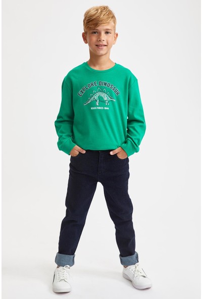 DeFacto Erkek Çocuk Paçası Baskılı Slim Fit Jean Pantolon S0488A620AU