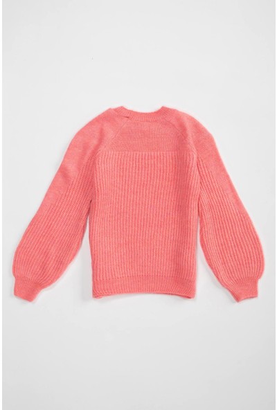 DeFacto Kız Çocuk Regular Fit Bisiklet Yaka Balon Kollu Yumuşak Tuşeli Kazak R1952A620WN