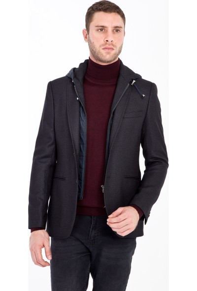 Kiğılı Slim Fit Kapüşonlu Kuşgözü Spor Ceket