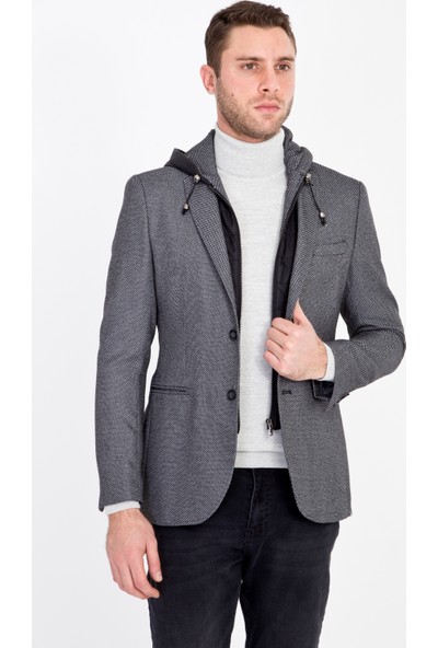 Kiğılı Slim Fit Kapüşonlu Kuşgözü Spor Ceket
