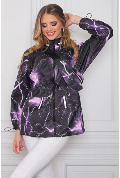 Podiumstar Alev Desenli Çantalı Yağmurluk