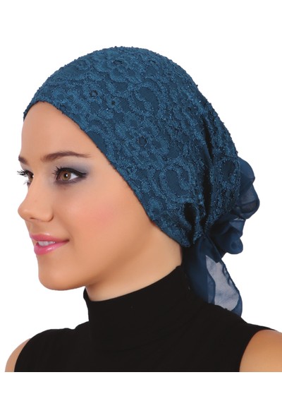 Fidan Bone Dantel Tüllü Hazır Türban Tesettür Bone