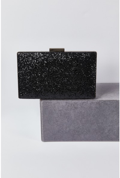 Oleg Cassini Kutu Abiye Çantası Siyah Simli