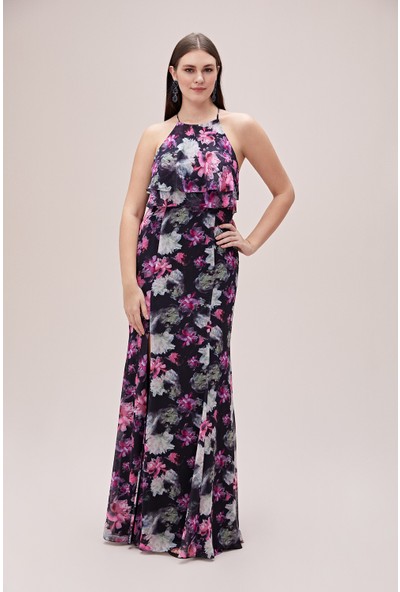 Oleg Cassini Siyah Ip Bağlamalı Çiçekli Şifon Büyük Beden Elbise Oleg Cassini Siyah Ip Bağlamalı Çiçekli Şifon Büyük Beden Elbise