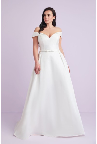 Oleg Cassini Saten Madonna Yaka Balo Tipi Büyük Beden Gelinlik