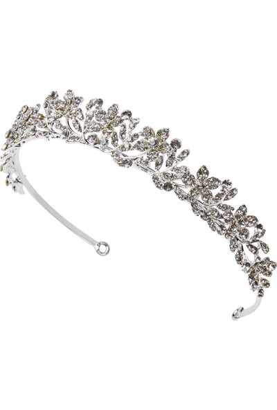 Oleg Cassini Çiçek Detaylı Gümüş Renk Gelin Tacı