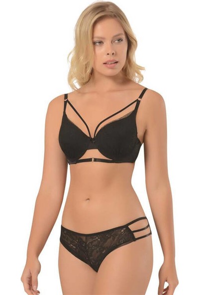 Nbb Siyah Bant Detaylı Desteksiz Sütyen Külot Takımı 4659