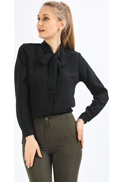 Pera Club Fular Özellikli Siyah Gömlek Pera Club Fular Özellikli Siyah Gömlek