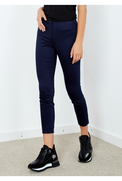 Adze Kadın Lacivert Bel Gizli Lastikli ve Fermuarlı Pantalon