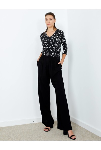 Adze Kadın Siyah Bol Paça Ince Pantolon Adze Kadın Siyah Bol Paça Ince Pantolon