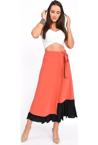 Modkofoni Kuşaklı ve Önden Kapaklı Somon Etek