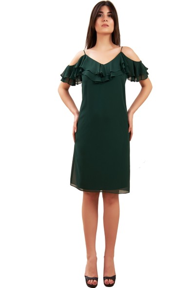 Sevgi Sert Kadın Şifon Ip Askili Valonlu Elbise Yeşil Sevgi Sert Kadın Şifon Ip Askili Valonlu Elbise Yeşil