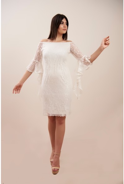 Sevgi Sert Kadın Dantel Valon Kollu Elbise