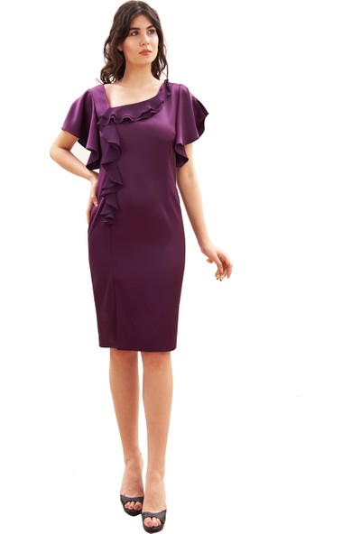 Sevgi Sert Kadın Krep Mor Elbise