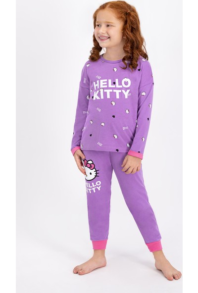 Hello Kitty Lila Lisanslı Kız Çocuk Pijama Takımı