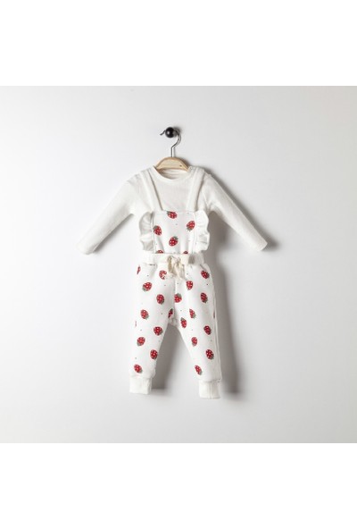 Colored Baby Kız Bebek Çilek Detaylı Ekru Takım 2 Parça Colored Baby Kız Bebek Çilek Detaylı Ekru Takım 2 Parça