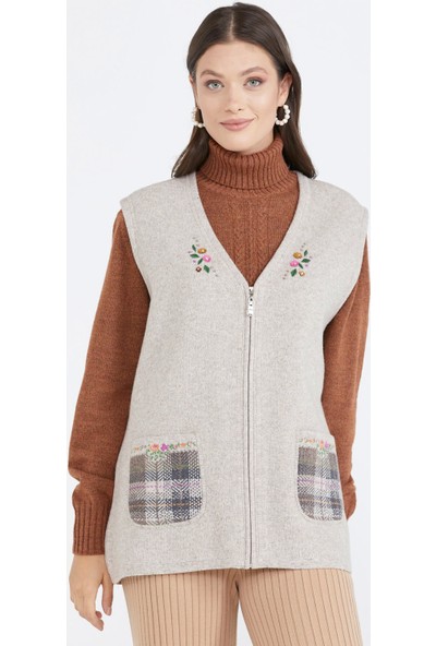 Sementa Kadın Cepli Fermuarlı Triko Yelek